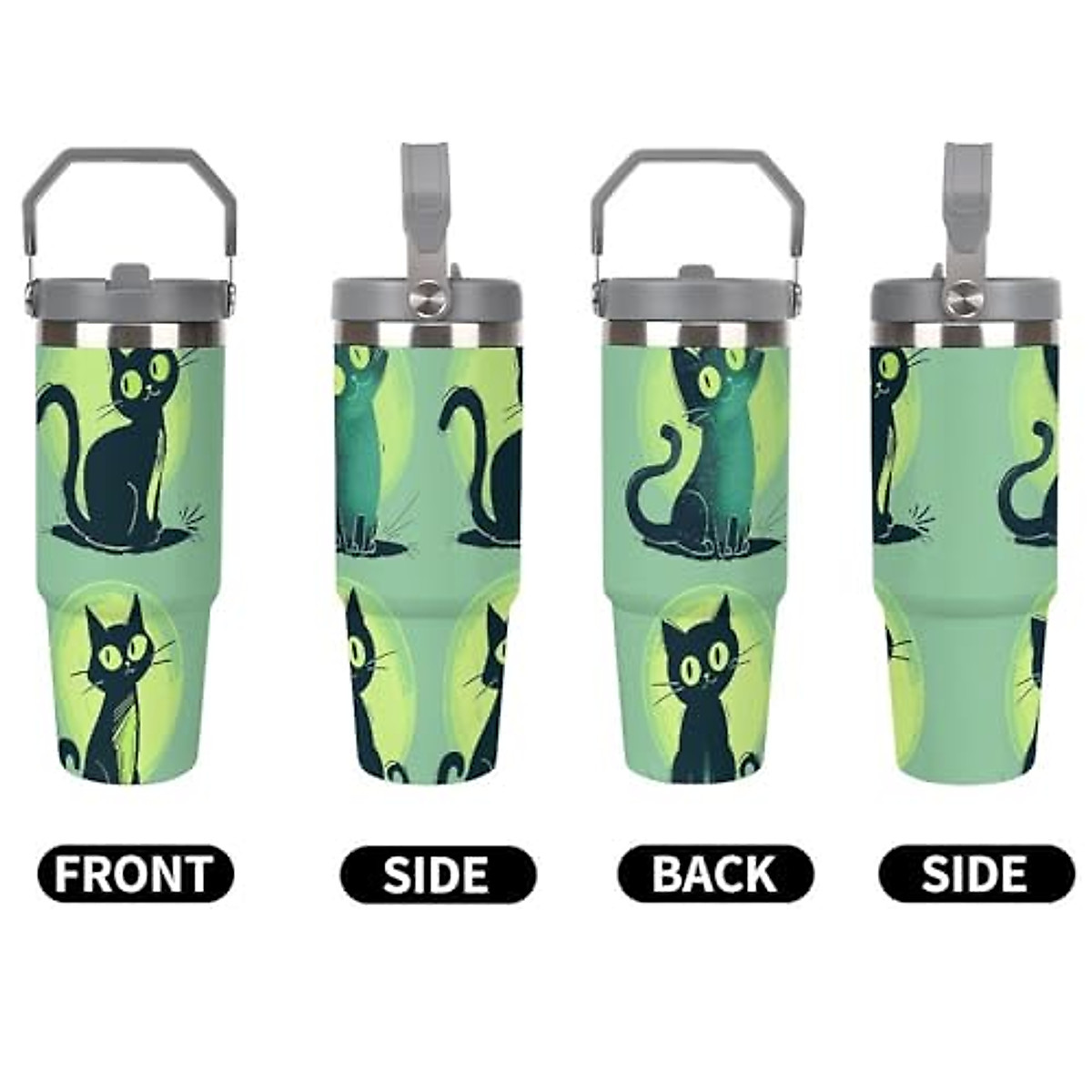 STVNKML 30 Oz Tumbler with Handle And Straw, Colorful Cartoon Cat Leakproof Stainless Steel Water Bottle for Hot & Cold Drinks 24 Hours, Car Cup Holder Friendly, Travel Mug for Home, Office, Gym