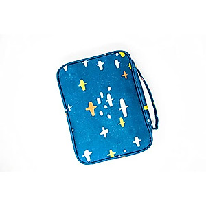 Women and Girls Large Medium Size Colorful Floral Bible Cover - Bible Carrying Case - Bible Bag - Gift for Baptism Dark Blue Crosses Bible Cover