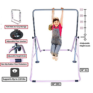 GYMPRO Kids Gymnastics Bar Horizontal Bar Junior Gymnastic Training Equipment Height Adjustable Climb Tower Balance Bar Asymmetric Bar Playground (Pink)