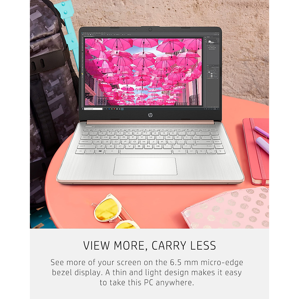 HP 14 Laptop, Intel Celeron N4020, 4 GB RAM, 64 GB Storage, 14-inch Micro-edge HD Display, Windows 10 Home, Thin & Portable, 4K Graphics, One Year of Microsoft 365 (14-dq0030nr, 2021, Pale Rose Gold)