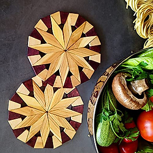 ECOSALL Natural Wood Trivets for Hot Dishes, Table and Kitchen Counter Set of 2 – Sturdy and Durable 7-inch Wooden Kitchen Hot Pads. Festive Design Table Décor – Housewarming and Kitchen Gift Idea