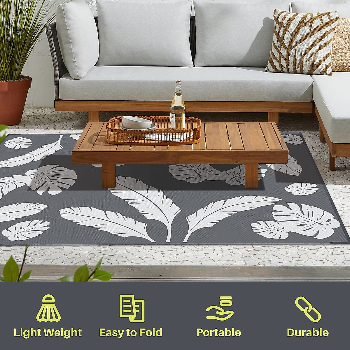 Lavezee Outdoor Rugs 6x9 Waterproof Indoor Outdoors Camping Area Rug for Patio, RV, Picnic, Bedroom, Kitchen, Reversible Portable Large Floor Mat