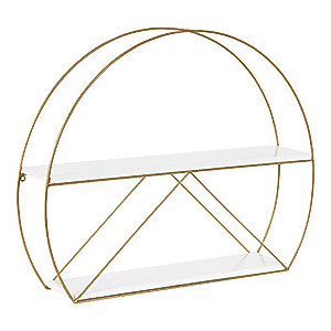 Kate and Laurel Delmar Modern Wall Shelf, 26 x 21, White and Gold, Glamorous Geometric Wall Decor