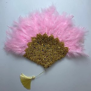 Msbfea Big Size Design African Orange Feather Fan Ladies Wedding Feather Fan for Bride Double Side Feather Nigerian Flower - 35cmx45cm Color 926