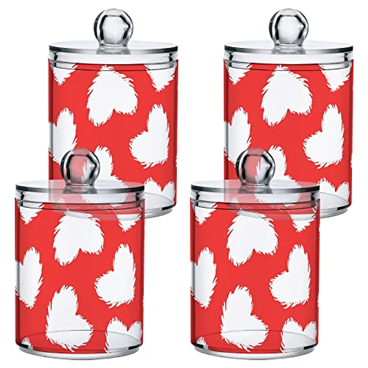 BOENLE 2 Pack Qtip Holder Organizer Dispenser Heart Valentines Bathroom Storage Canister Cotton Ball Holder Container for Cotton Swabs/Pads/Floss