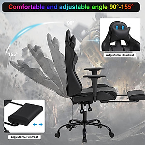 Gaming Chair Massage Computer Chair PC Office Chair Ergonomic Chair Video Game Chairs PU Leather Recliner with Lumbar Support Headrest Armrest Footrest Rolling Swivel Desk Chair for Adults Teen, Black