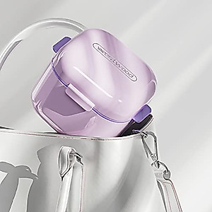 Denture Cup Bath，Portable Denture Case with Strainer Basket，braces False Teeth Storage Box Holder，Retainer case Cleaning，Soak Cup，With braces chewable tablets and Extractor（purple）…