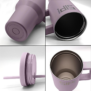 SIP SPHERE Tumbler 40oz Insulated Travel Mug with 2 Straws Double Wall Vacuum Insulated Car Cup Keeps Drinks Hot & Cold (Feather Purple)