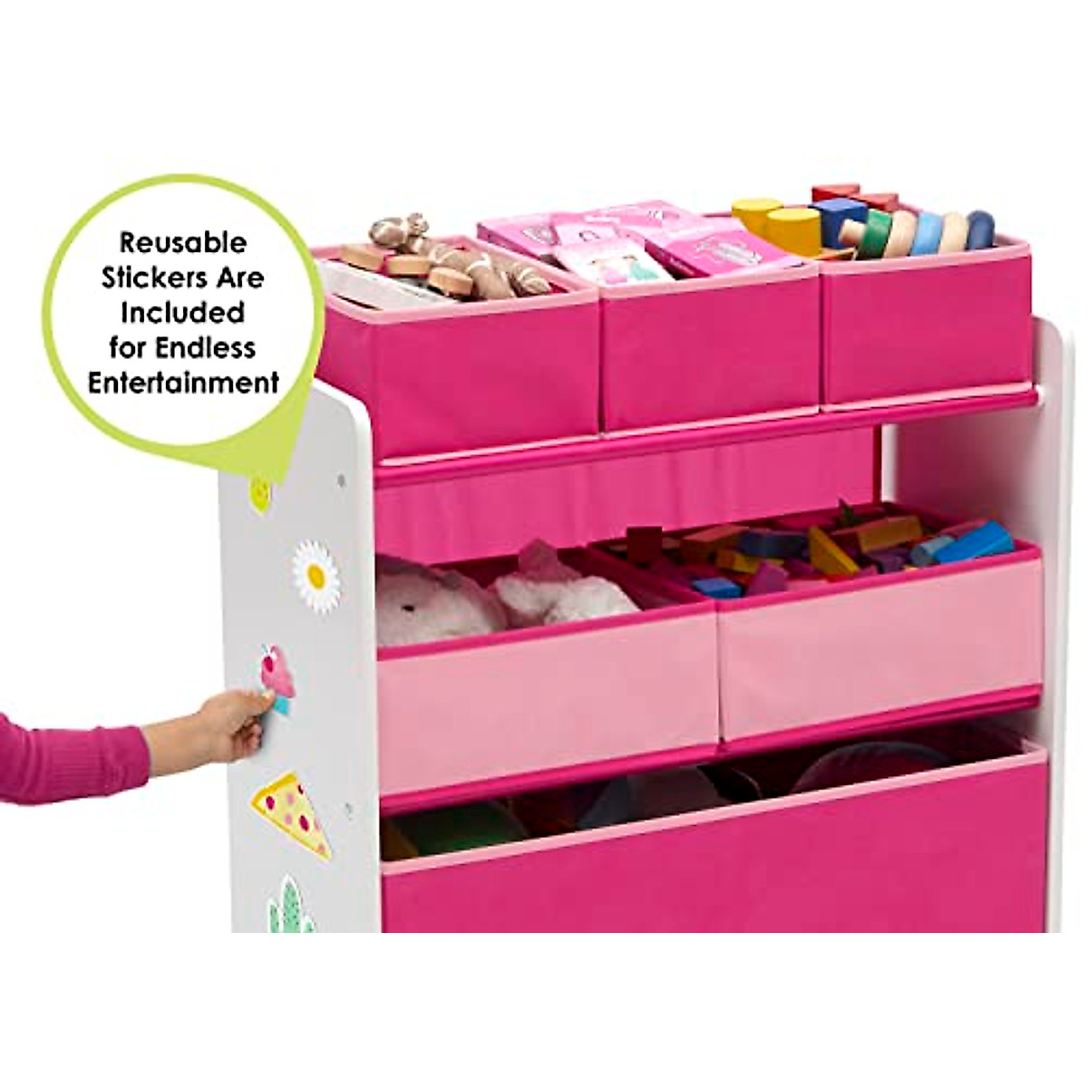 Delta Children Design and Store 6 Bin Toy Organizer, White/Pink