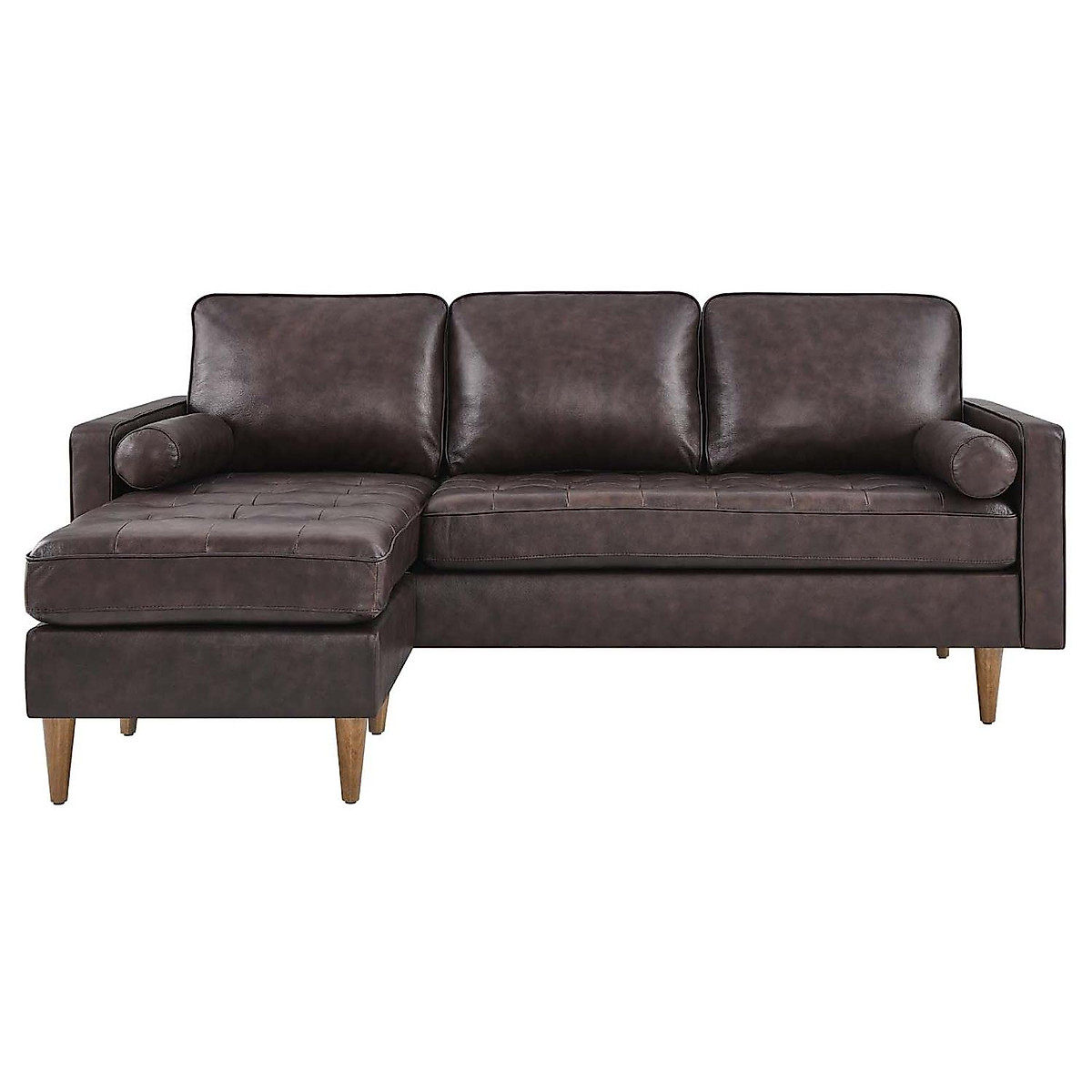 Modway Valour 78" Modern Style Leather Apartment Sectional Sofa in Brown