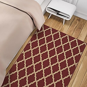 Machine Washable Trellis Design Non-Slip Rubberback 3x5 Traditional Area Rug for Living Room, Bedroom, Kitchen, 3'3 x 4'11", Red