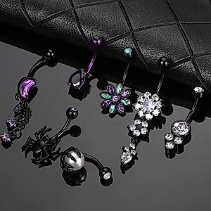 WASOLIE 7PCS 14G Sliver Body Jewlry Pack Stainless Steel Long Belly Rings For Women