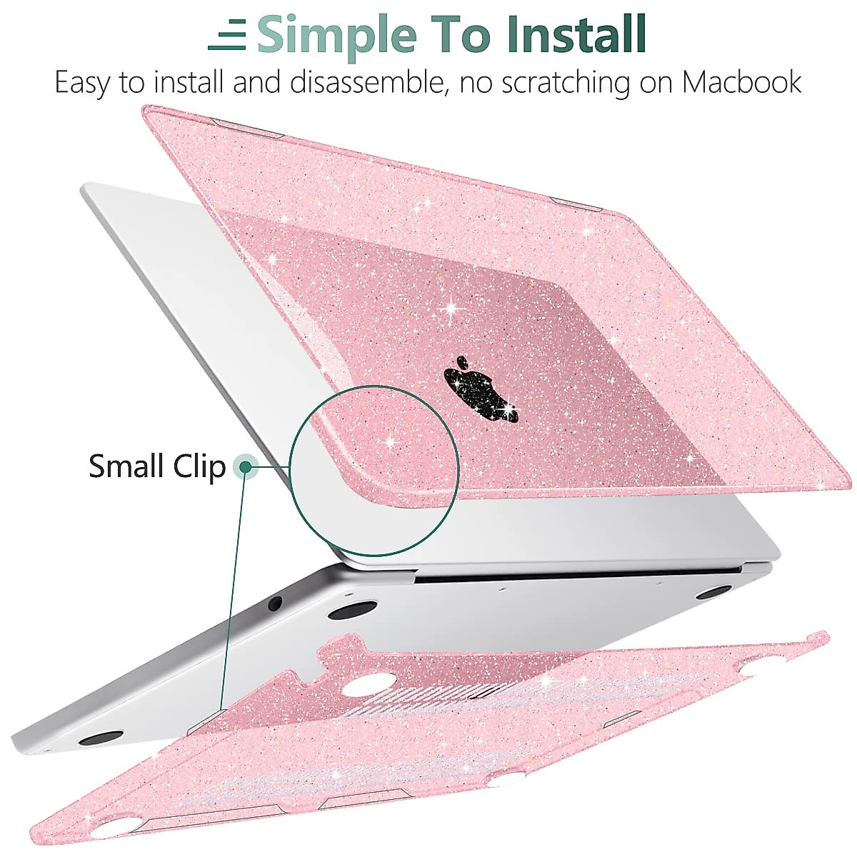 MEEgoodo Glitter Case for M3 MacBook Air 13.6 inch Case 2024 2022,Fit Model A3113 A2681 with M3 M2 Chip, Crystal Laptop Hard Shell Cases with Keyboard & Camera Cover for 13.6" MacBook Air, Clear Pink
