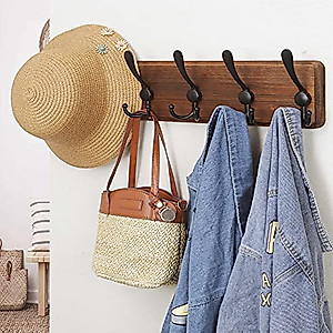 Dseap Coat Rack Wall Mounted - 5 Tri Hooks, Heavy Duty, Wooden Wall Coat Hanger Coat Hook for Clothes Hat Jacket Clothing, Natural & Black