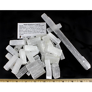 DANCING BEAR Selenite Sticks Wands Bulk (35-40 pcs) 1.5-2 inch L X .25-.5" W Each, Bonus: Free 6-8" Selenite Stick & ID Card, Reiki, Chakra, Healing, Protection Grids, Good Luck, Positive Energy