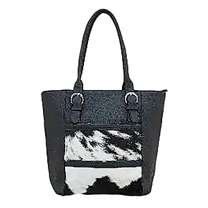 Tote Bag For Women Cowhide Leather Handbag Large Tote Purse Bag Shoulder Bag Real Cowhide Tricolor Black Brown And White Leather Hair On Bag By Shikhaart