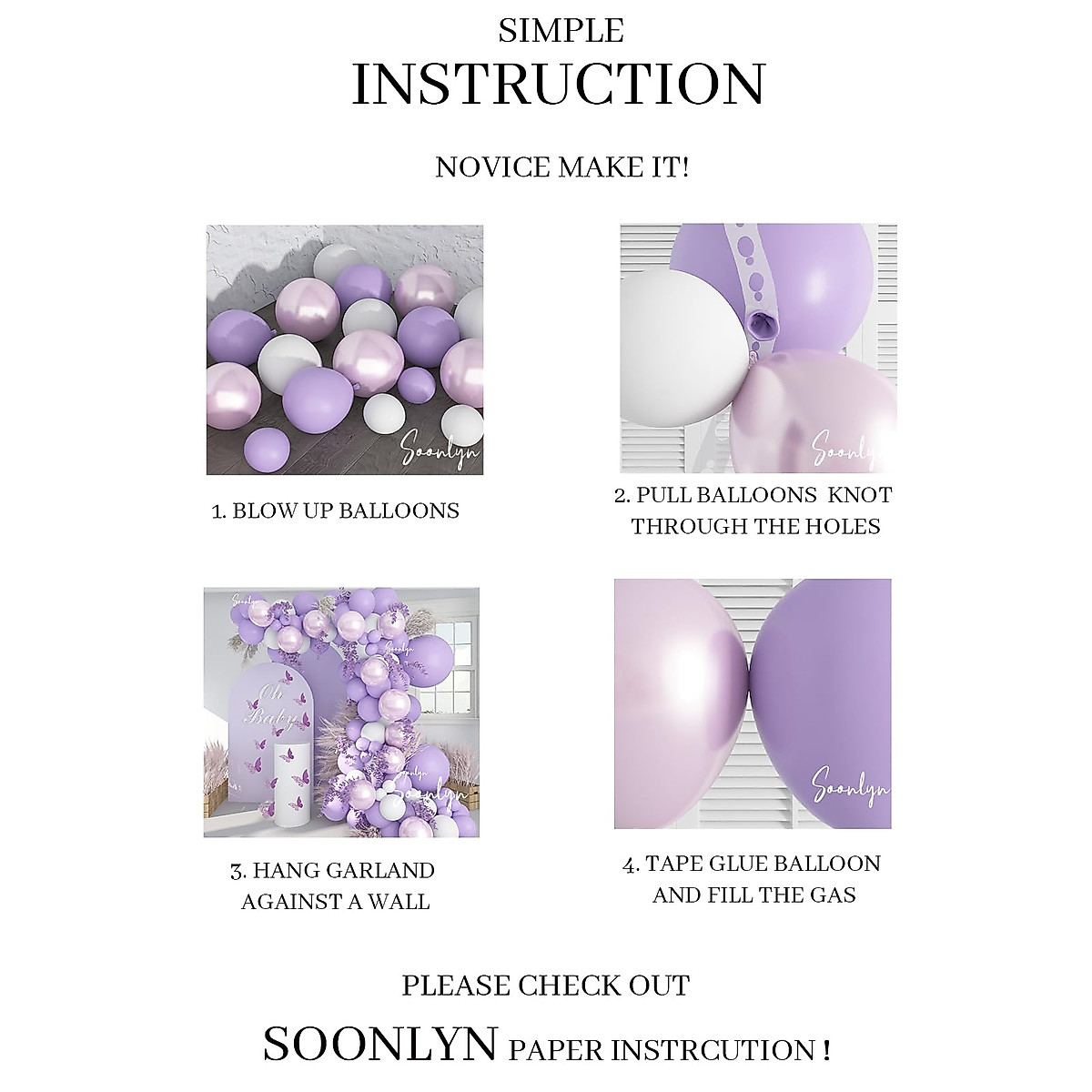 Soonlyn Purple Balloon Arch Kit 12ft 12In Lavender Butterfly Balloon Arch Garland Kit 12pcs Butterfly Stickers Female Gift for Birthday,Wedding,Bridal Shower