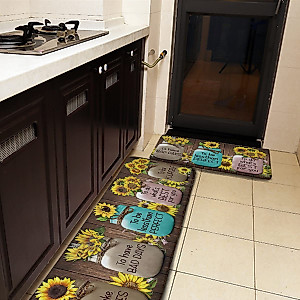 Sunflower Kitchen rugs set of 2 Anti Fatigue Comfort Mat Ergonomically Engineered Flannel You are my sunshine Soft Kitchen mat for floor Waterproof Non-Skid for Kitchen Sink Laundry 17"x47"+17"x24"