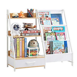 Kids Bookshelf and Toy Organizer, 3 Tier Bookshelf for Kids, Montessori Bookcase Book Shelf for Kids Rooms, Bedroom, Playroom, Nursery, Toy Storage Organizer with Bookshelf (Natural)