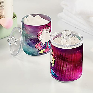 KEEPREAL Funny Unicorn Galaxy Rainbow Fart Qtip Holder Dispenser with Lids, 2PCS Plastic Food Storage Canisters, Apothecary Jar Containers for Vanity Organizer Storage