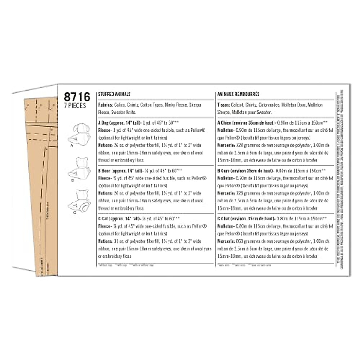 Simplicity 8716 Animals Stuffed Bear, Cat, and Dog Sewing Patterns by Elaine Heigl Designs, One Size Only