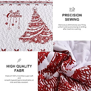 Christmas Tree Elk Quilt Set - 3PCs Soft Microfiber Lightweight Quilt Set Bedspread with 2 Pillowcases for Kids Teens Adults, Queen Size 90" x 96