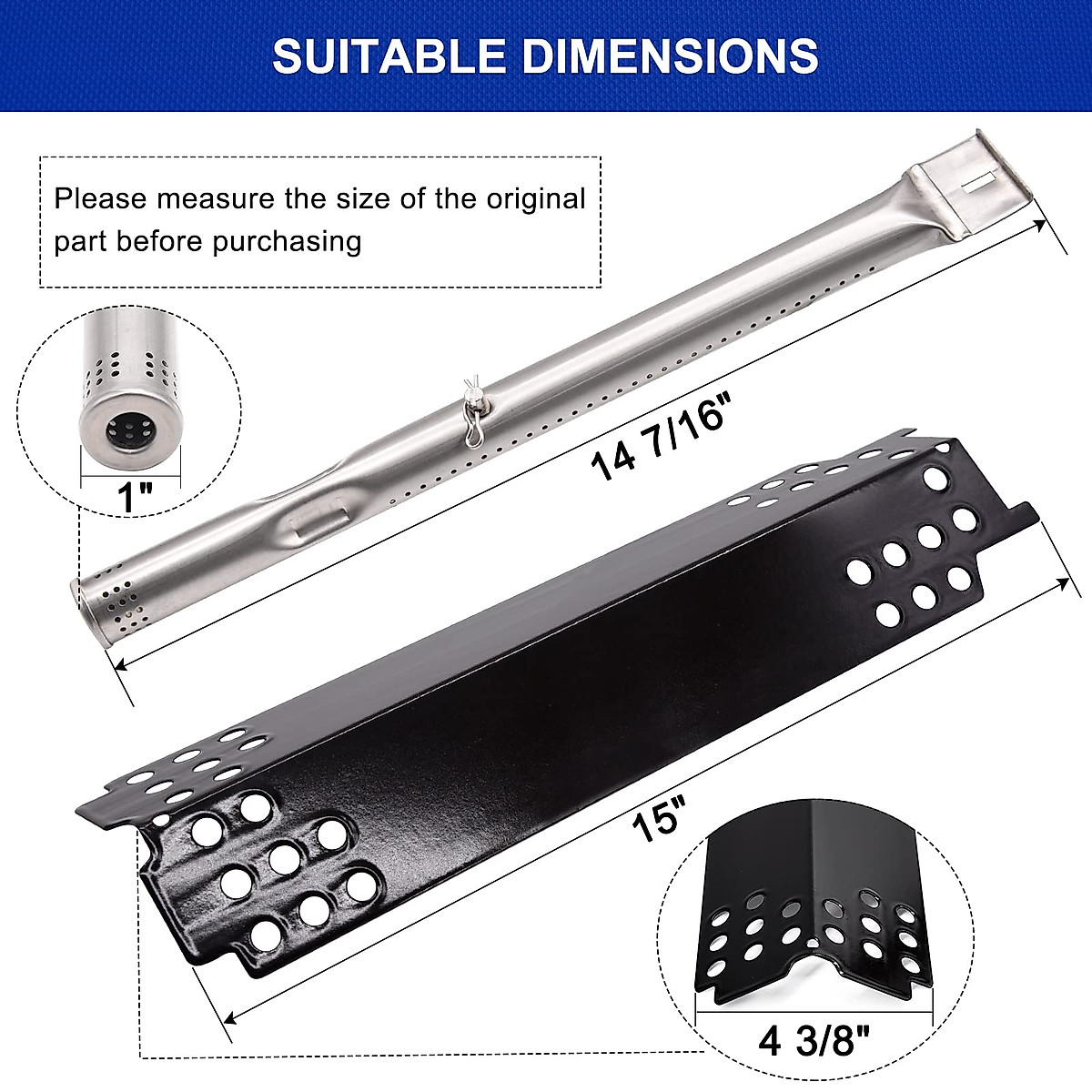 Aibabcue Grill Replacement Parts for Charbroil 463436215, 463436214, 463436213, 467300115, 463234413, 461334813, 466436213 Grill Model, Heat Plate Burner Cover, Grill Burner, Carryover Tube, Igniter