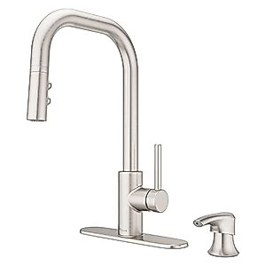 Pfister Zanna Kitchen Faucet with Pull Down Sprayer and Soap Dispenser, Single Handle, High Arc, Spot Defense Stainless Steel Finish, F5297ZNRGS