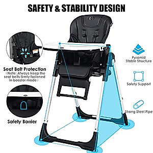 INFANS 4 in 1 High Chair–Booster Seat, Convertible Highchair w/Adjustable Height and Recline, Removable Tray, Detachable Cushion, Installation-Free, Simple Fold for Baby, Infant & Toddler, Black