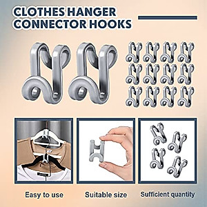 Geetery 250 Pcs Clothes Hanger Connector Hooks Space Saving Mini Clothes Hangers Cascading Hanger Hooks Plastic Connecting Buckle Hooks for Hangers Heavy Duty Extender Hooks for Closet, Grey