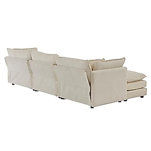 L Shaped Convertible Sectional Sofa with Movable Ottoman,Free Combination Deep Seater Cloud Couch with Throw Pillows, Comfy Chenille Upholstered Modular Sofa&Couch Bed for Living Room,Office