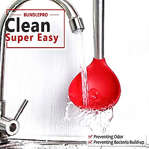 Pack of 2 Ladle Spoon,Silicone Large Spoon for Soup,Non Stick Kitchen Utensils with High Heat Resistant,BPA Free Perfect Kitchen Tools for Cooking, Stirring,Serving Soups (Black-Red)