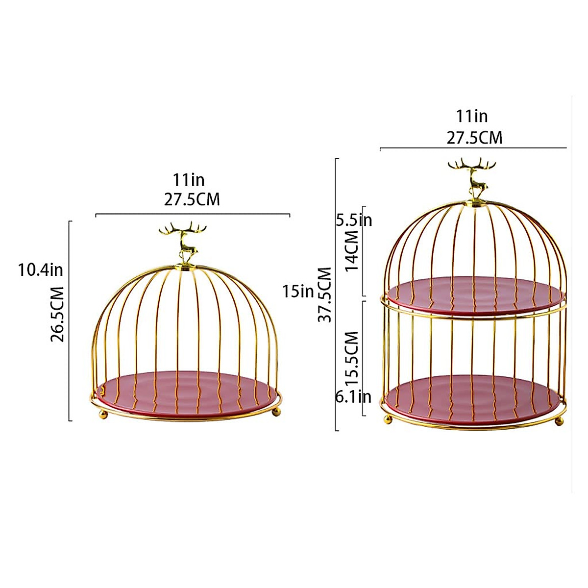 XENITE Dessert Bird Cage Cake Stand for Dessert Table Gold Metal Cosmetics Dessert Display Holder W/Ceramic Tray & Elk Top for Celebrations Home Decorations Fruit Plate