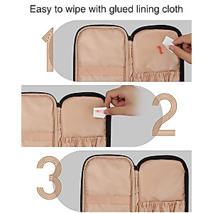 Relavel Makeup Bag, Small Makeup Bag for Women, Travel Cosmetic Bag, 2 Layers Waterproof Makeup Organizer Storage with Makeup Brush Holder, Black