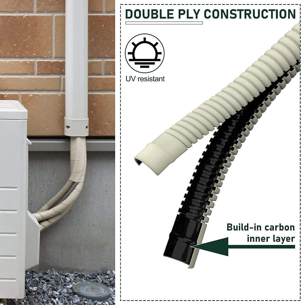 Flehomo 50 Ft Universal Drain Hose for Mini Split Air Conditioner Heat Pump Systems, 5/8 ID UV Resistant Air Conditioner Drain Line Pipe