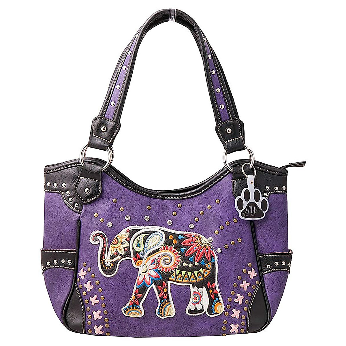 HW Collection Large Elephant Purse Women Embroidered Western Handbag and Wallet Set (Purple)