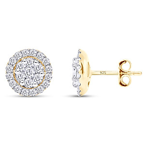 SAVEARTH DIAMONDS Halo Cluster Design, 1/2 Cttw Round Cut Lab Created Moissanite Diamond Stud Earrings for Women in 14k Yellow Gold Over Sterling Silver (VVS1 Clarity, 0.50 Cttw)
