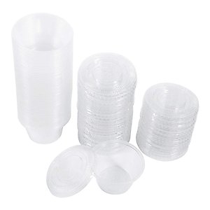 Hongzer Food Service Disposable Cups, 50Pcs Disposable Plastic Clear Sauce Chutney Cups Boxes With Lid Take Out Containers(2oz)
