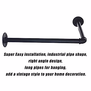 AddGrace Industrial Pipe Garment Rack Iron Wall Mounted Right Angle Corner Clothing Rack with Screws DIY Home Storage Display (Black) 18.1"