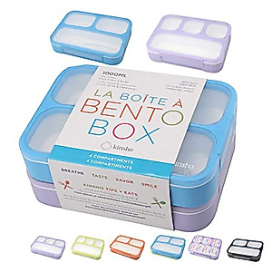 Bento Lunch Box Kids & Adult: Leakproof Lunch Containers for Boys & Girls with 3 Compartments - School, Daycare, Meal Planning Portion Control Container, BPA-Free Boxes, Utensils | Blue Purple 2 pack