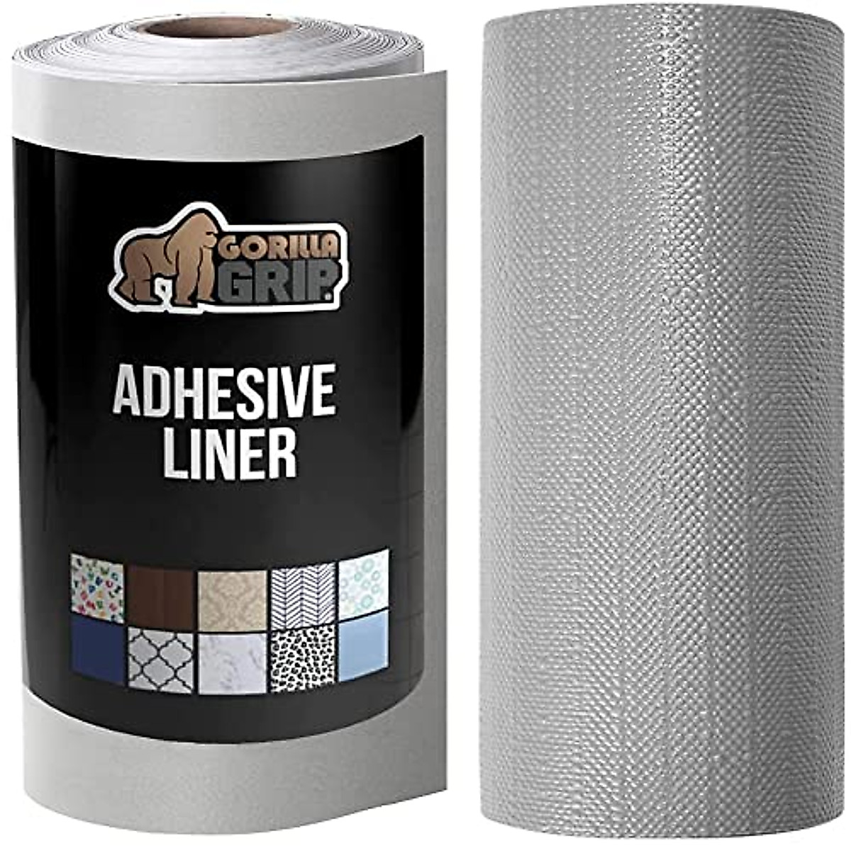 Gorilla Grip Stick Adhesive Removable Liner and Smooth Drawer Liner, Adhesive Liner Size 11.8x20, Contact Liner for Book Covers, Smooth Liner Size 17.5x20, Non Adhesive, Both in Gray, 2 Item Bundle