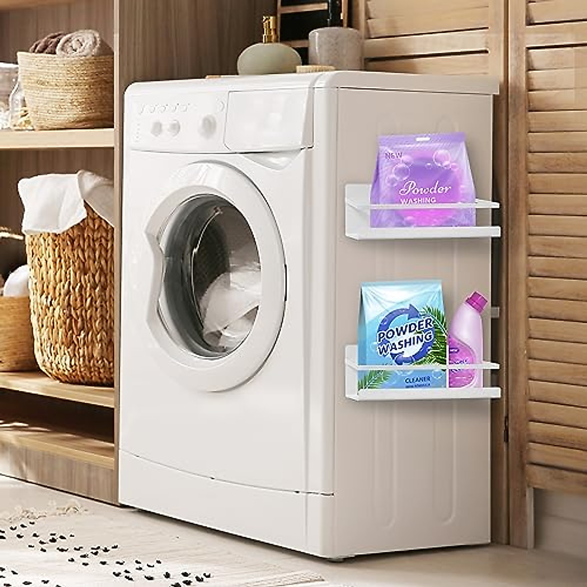 NHZ Magnetic Spice Rack, Magnetic Spice Rack Refrigerator, Magnetic Shelf, Metal Fridge Shelves with Extra Strong Magnets, Magnetic Shelf for Refrigerator, Perfect Space Saving (2 Pack, White)