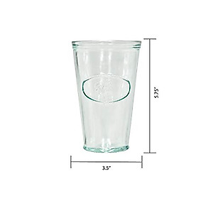 Amici Home Rooster Hiball Glass | 16 Oz | Italian Made, Recycled Glass with Green Tint | Drinking Glass with Embossed Design for Water, Juice, Cocktails (Set of 6)