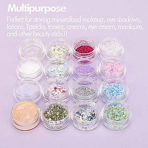 3 Gram Sample Containers with Lids, 50 Count Clear Sample Jars, Empty Lip Balm Containers, Mini Cosmetic Containers with Lids, Makeup Travel Containers with Labels, Mini Disposable Spatulas