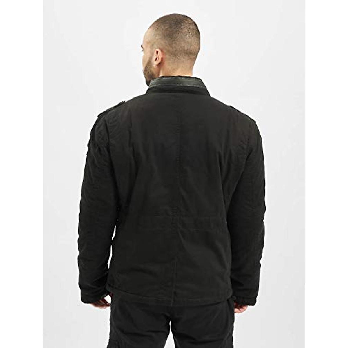Brandit Individual Wear Britannia Winter Jacket - Men's Cotton Winter Coat with Teddy Lining, Hidden Hood, and Stand-Up Collar, Black - Small