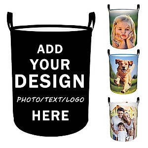 Custom Laundry Baskets Personalized Hampers Add Your Name Photo Text Customized Collapsible Dirty Clothes Baskets for Bedroom Bathroom Livingroom Barbershop Large 19.6" x 15.7"