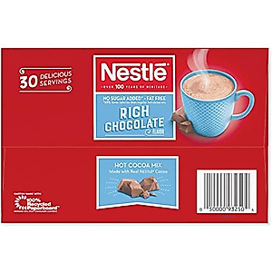 Nestle Hot Chocolate Packets, Hot Cocoa Mix, No Sugar Added and Fat Free, 30 Count (0.28 ounce Each)