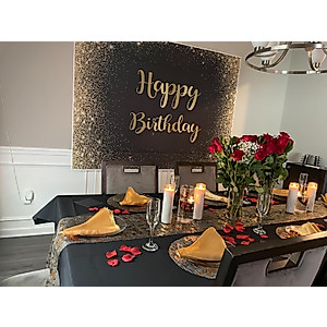 Black Gold Happy Birthday Backdrop Gold Glitter Spots Photography Background Adults Man Boy Birthday Party Table Wall Decoration Photo Shoot Booth Studio Props 7x5FT