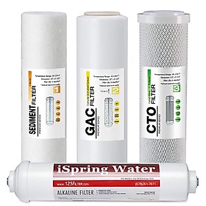 iSpring F4AKUS Standard 6-Stage Reverse Osmosis RO Systems 6-Month Replacement Cartridge Pack Set, w/Sediment, CTO, GAC and Alkaline Mineralization, pH+, 10" X 2.5", Fits PH100, RCC7AK, Made in USA