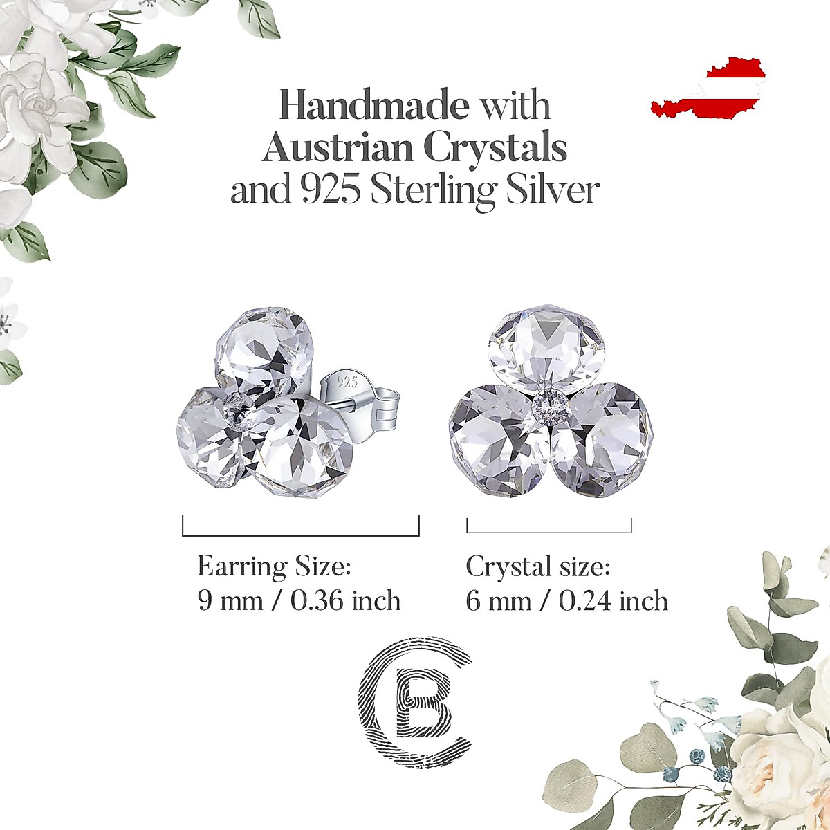 Chic Bijoux Birthstone Stud Earrings for Women, Handmade Earrings With 4 Austrian Crystals and 925 Sterling Silver, Gift for Her, Mom, Crystal Flower Jewelry, Xiris Collection